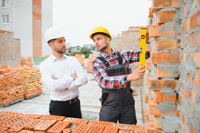 Builder and Engineer on Construction Site Stock Image - Image of ...