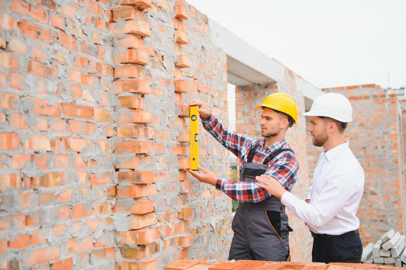 Builder and Engineer on Construction Site Stock Photo - Image of ...