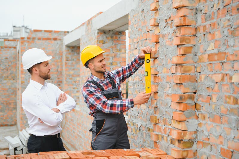 Builder and Engineer on Construction Site Stock Photo - Image of ...