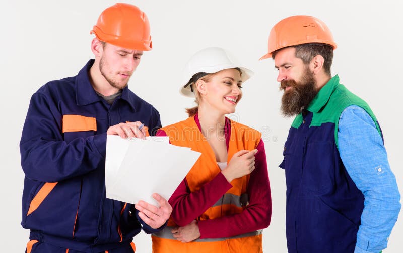 Builder and Engineer Speaks about Work, Plan, Schedule. Stock Photo ...