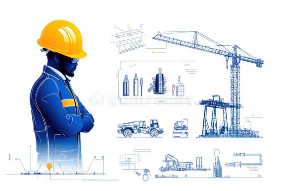 Builder Engineer in Uniform and Helmet with Construction Instruments in ...