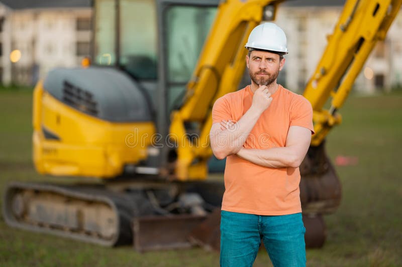 Builder with Excavator for Construction at the Construction Site ...