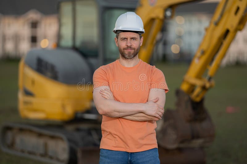 Builder with Excavator for Construction at the Construction Site ...