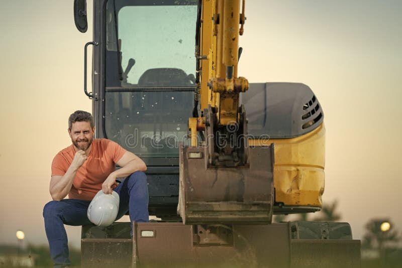 Builder with Excavator for Construction at the Construction Site ...