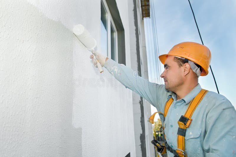 Builder Facade Painter at Work Stock Photo - Image of contractor ...