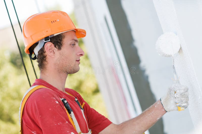 Builder Facade Painter at Work Stock Photo - Image of contractor ...