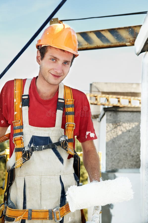 Builder Facade Painter at Work Stock Image - Image of worker, building ...