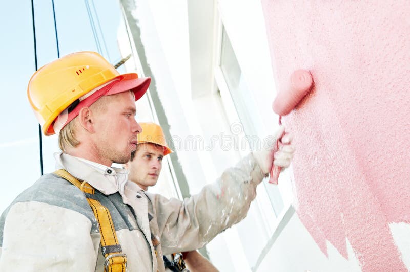 Happy Builder Facade Painters Stock Image - Image of equipment, foreman ...