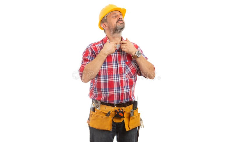 Builder Fixing Shirt Collar Stock Image - Image of shirt, building ...