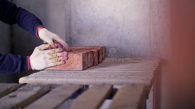 Builder Folds Bricks, Hands Close Up Stock Footage - Video of builder ...
