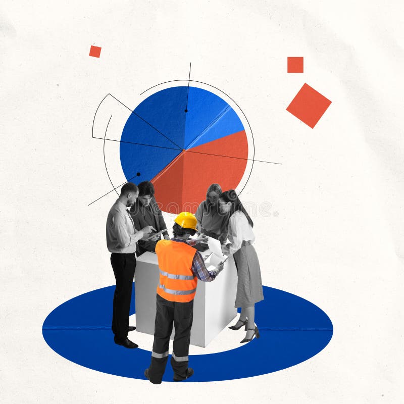 Builder and Group of People Discuss New Projects, Ideas, Business ...