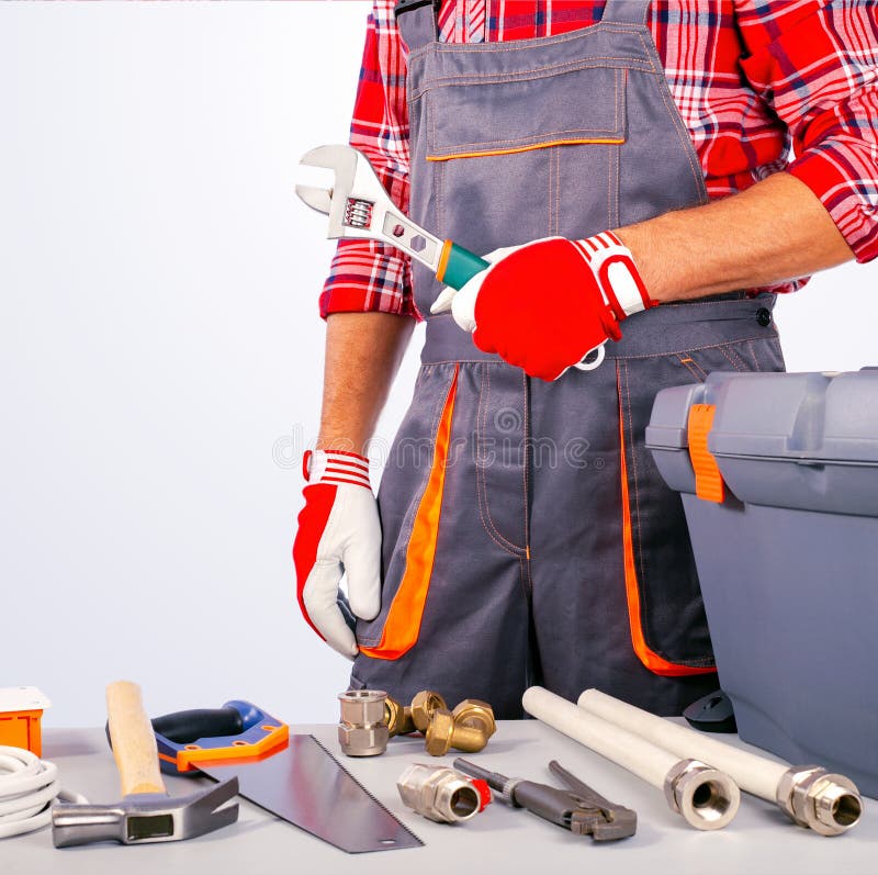 The Builder, Handyman with Adjustable Wrench and Toolbox, Instruments ...