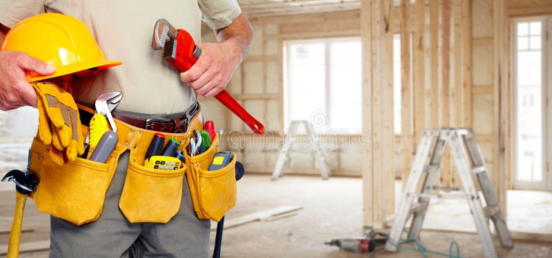 Builder Handyman with Construction Tools. Stock Photo - Image of ...