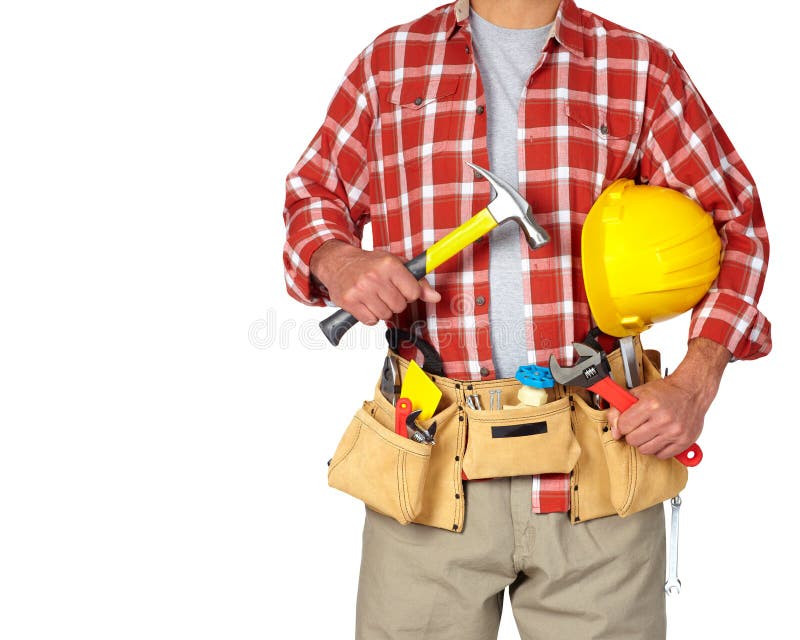 Builder Handyman with Construction Tools. Stock Photo - Image of ...