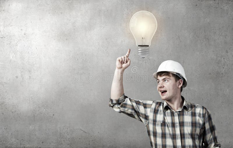 Builder has an idea stock image. Image of high, electrician - 56600207