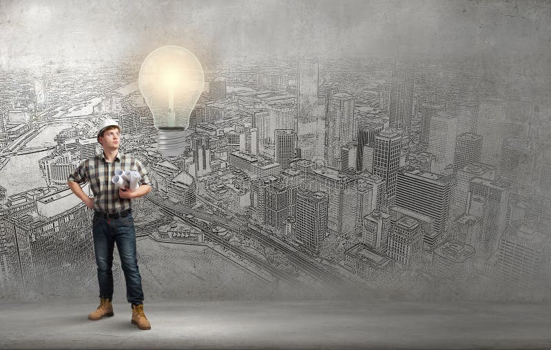 Builder has an idea stock image. Image of contractor - 56754651