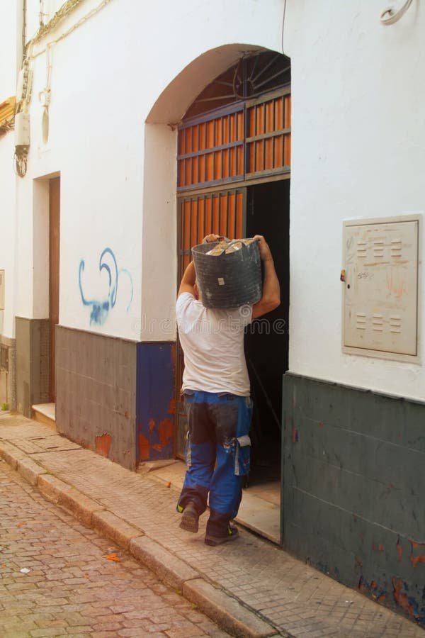 Builder at the Height Repair the Facade Stock Photo - Image of building ...