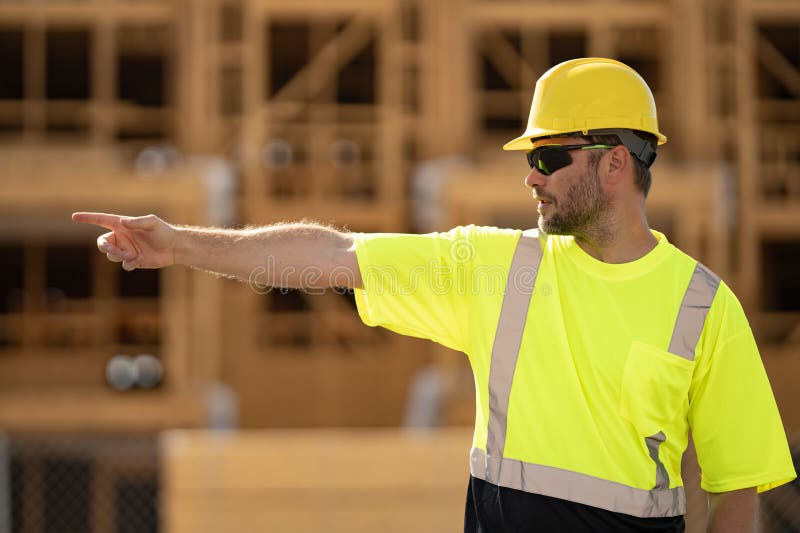 Builder in Helmet on Construction Site. Construction Engineer Worker in ...