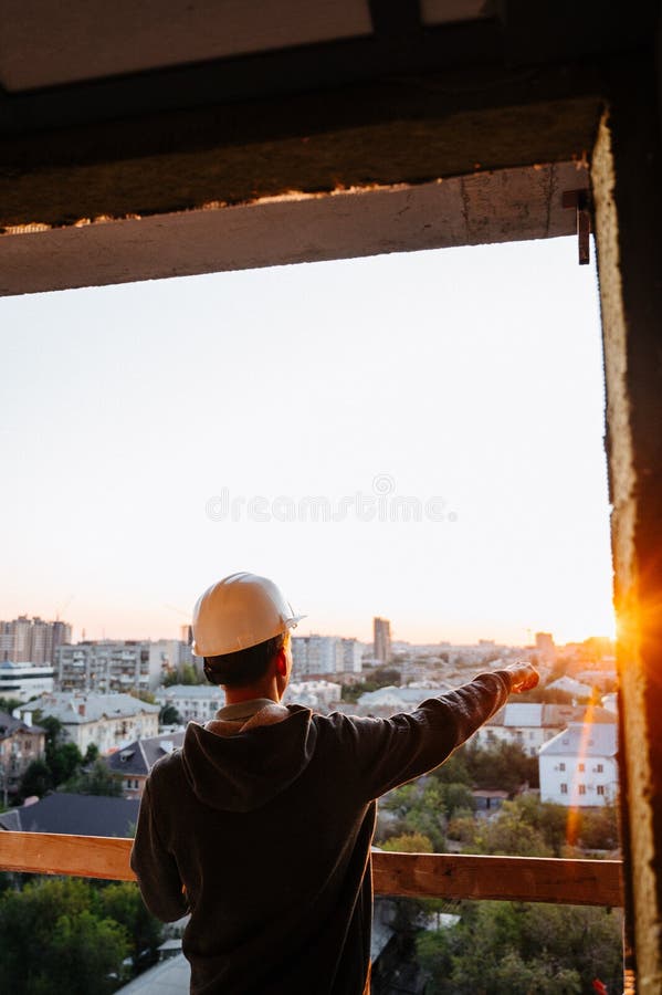 Hard Hat Builder Inside Building Under Construction Stock Image - Image ...