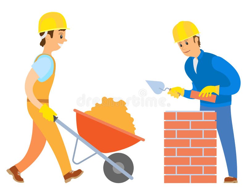 Builder and Helper with Building Material Set Stock Vector ...