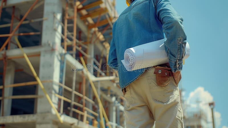 The Builder with Blueprints.AI Generated Image Stock Photo - Image of ...