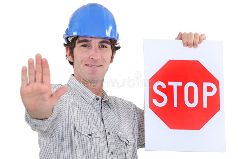 Man With Construction Helmet Holding Danger Sign Stock Image - Image of ... Man With Construction Helmet Holding Danger Sign Stock Image - Image of ...