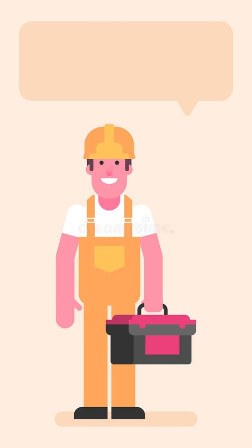 Builder Holding Suitcase with Tools and Smiling Stock Vector ...