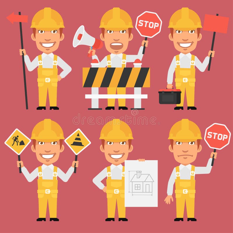 Builder Holds Different Signs Stock Vector - Illustration of design ...