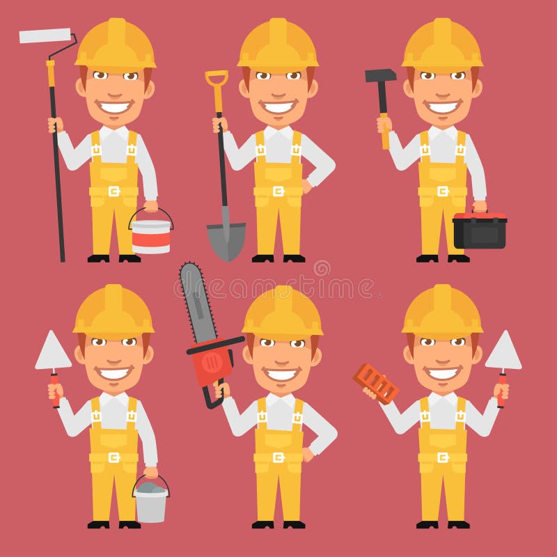 Builder Holds Different Tools Stock Vector - Illustration of industry ...