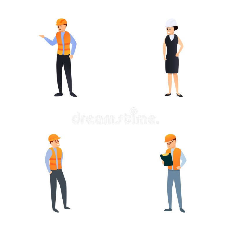 Builder Icons Set Cartoon . Construction Worker People Stock ...