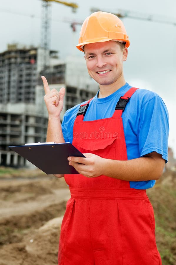 Smiley Builder with Laptop in Hand Stock Image - Image of black, male ...