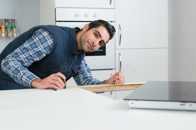 Builder Install Furnitures in Kitchen Stock Image - Image of assembly ...