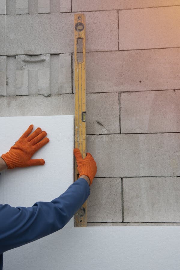 Builder Installs Polystyrene Foam Sheets Stock Photo - Image of mortar ...