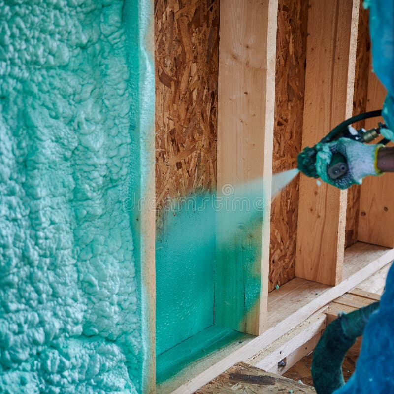 Worker Spraying Polyurethane Foam for Insulating Wooden Frame House ...