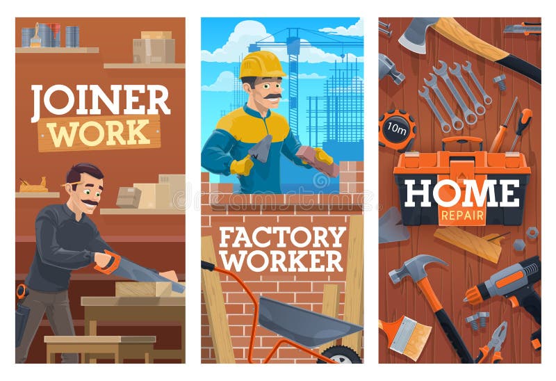 Builder and Joiner, Home Repair Tool Vector Banner Stock Vector ...