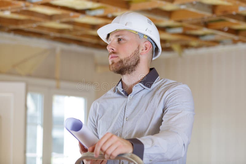 Builder with Ladder and Winch Stock Photo - Image of lift, carpentry ...