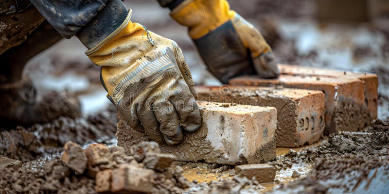 Builder laying bricks stock photo. Image of concrete - 327233926