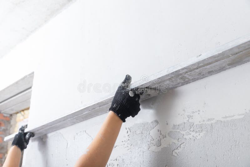 Builder Level Out Defects in Concrete Walls with Cement Plaster Stock ...