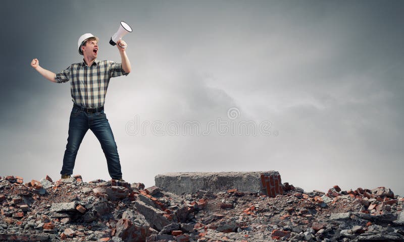 Engineer Screaming in Despair Holds Sign with Falling Chart of Oil ...
