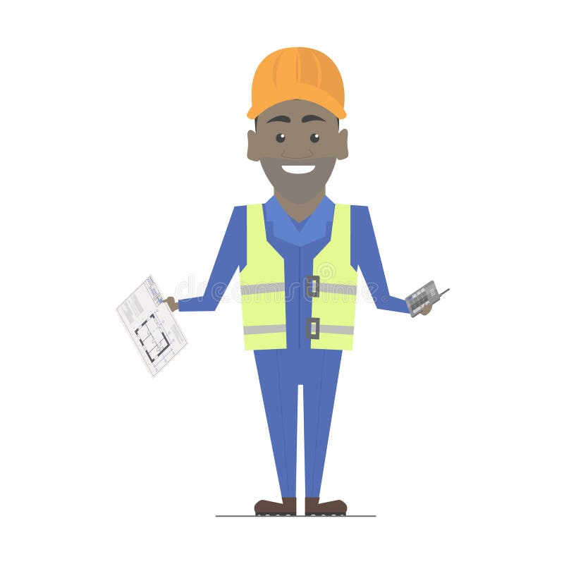 Builder Man African American Working. Architecture Vector Construction ...