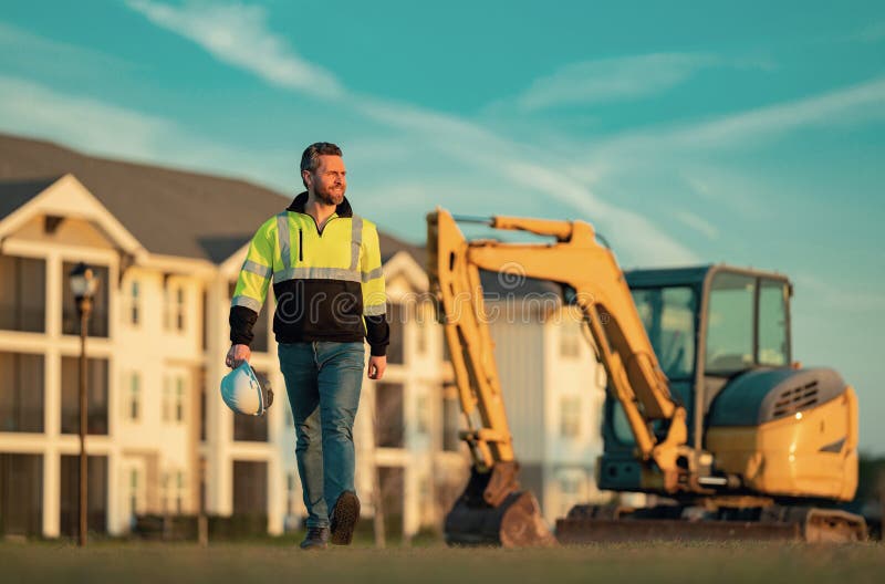 Builder Man at Building Site. Construction Manager in Helmet. Male ...