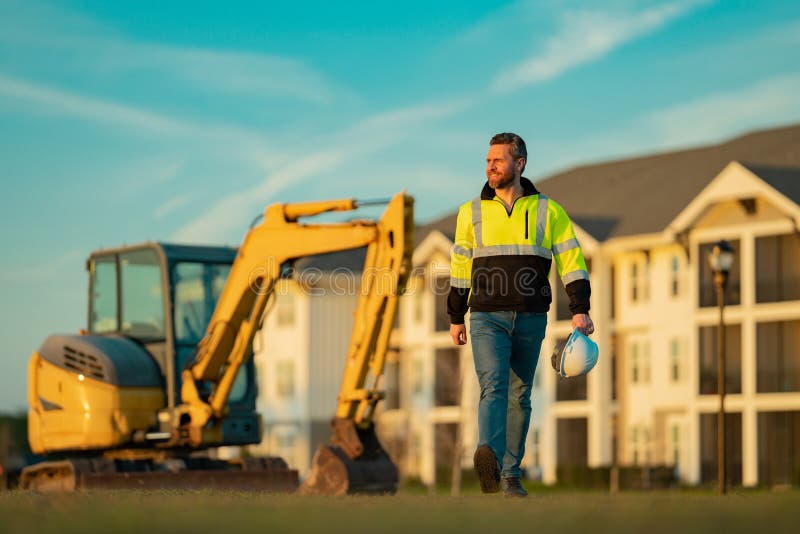 Builder Man at Building Site. Construction Manager in Helmet. Male ...
