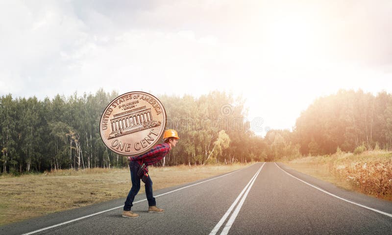Builder man carry coin stock photo. Image of finance - 285207442