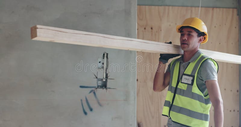 Builder, Man and Carry Wood for Construction, Carpentry Industry and ...