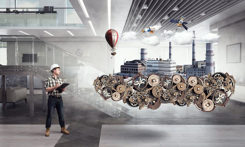 Builder Man and Clockwork. Mixed Media Stock Photo - Image of ...