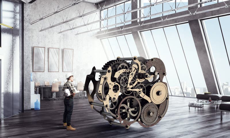 Builder Man and Clockwork. Mixed Media Stock Photo - Image of clockwork ...