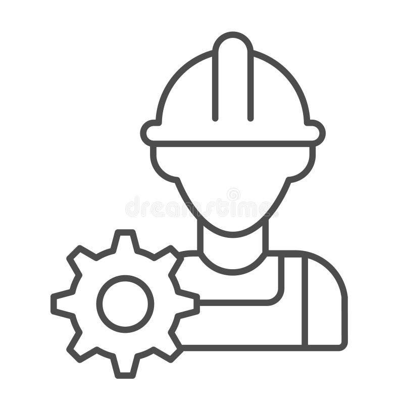 Builder Man and Cogwheel Thin Line Icon, Repair Service Concept. Vector ...