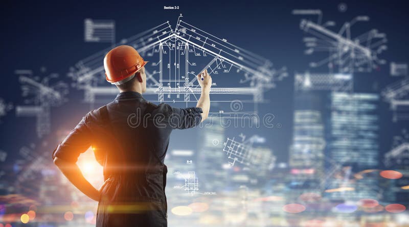 Builder man draw project stock photo. Image of building - 94649984