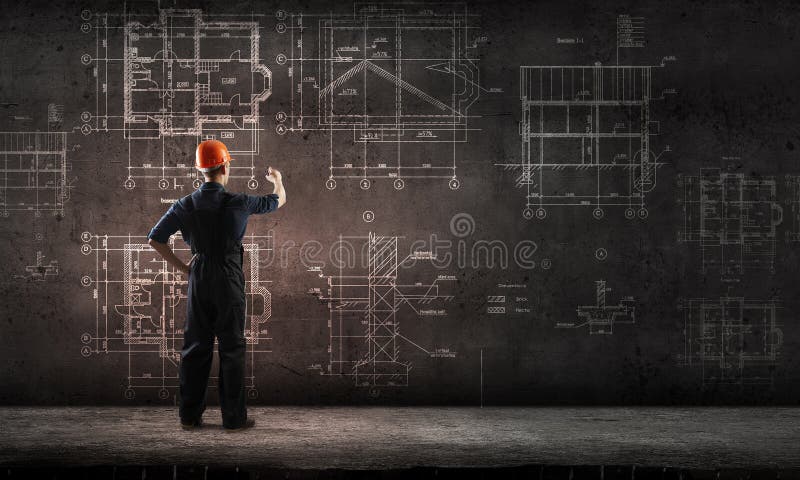 Builder man draw project stock image. Image of model - 95023259