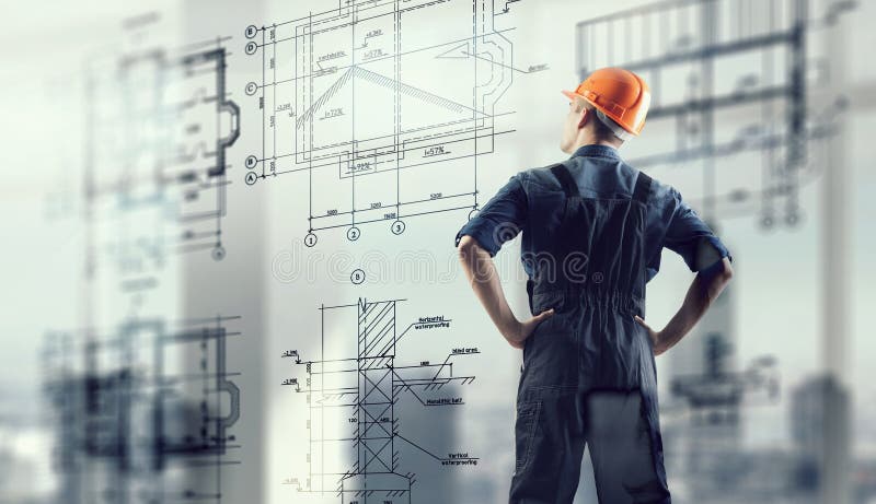 Builder Man Draw Project . Mixed Media Stock Image - Image of ...